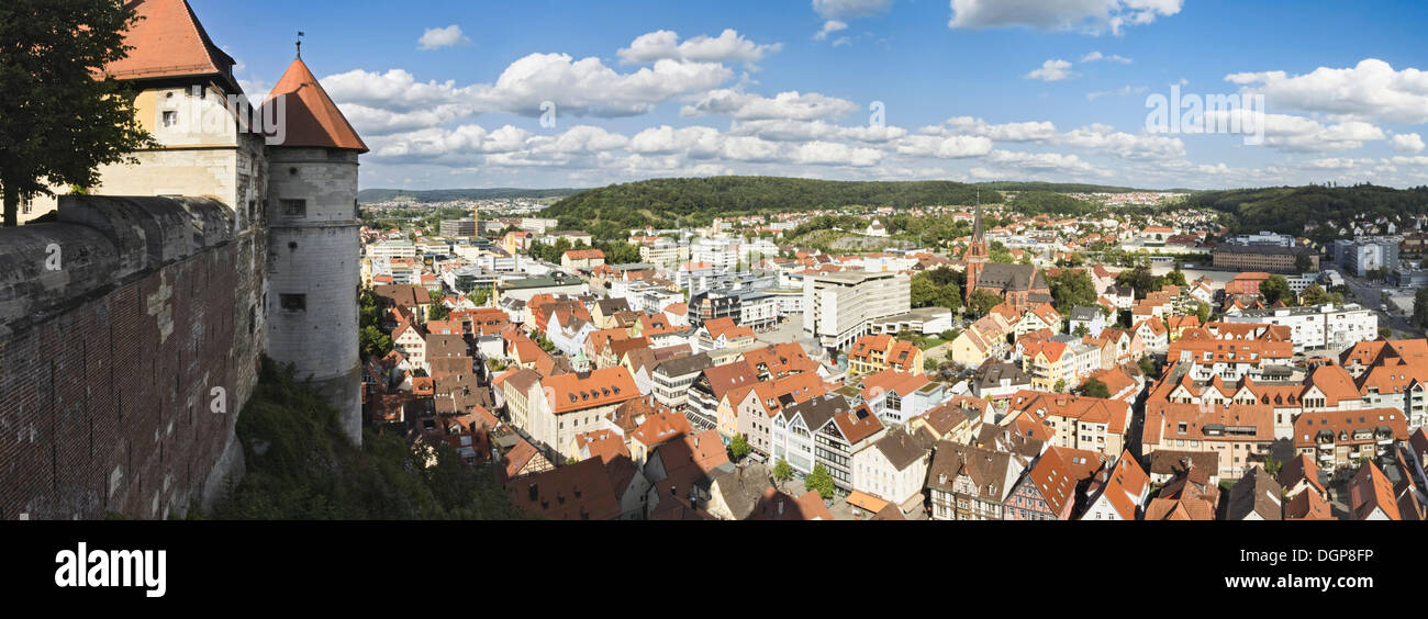 View from Schloss Hellenstein Castle over Heidenheim, Swabian Alb ...