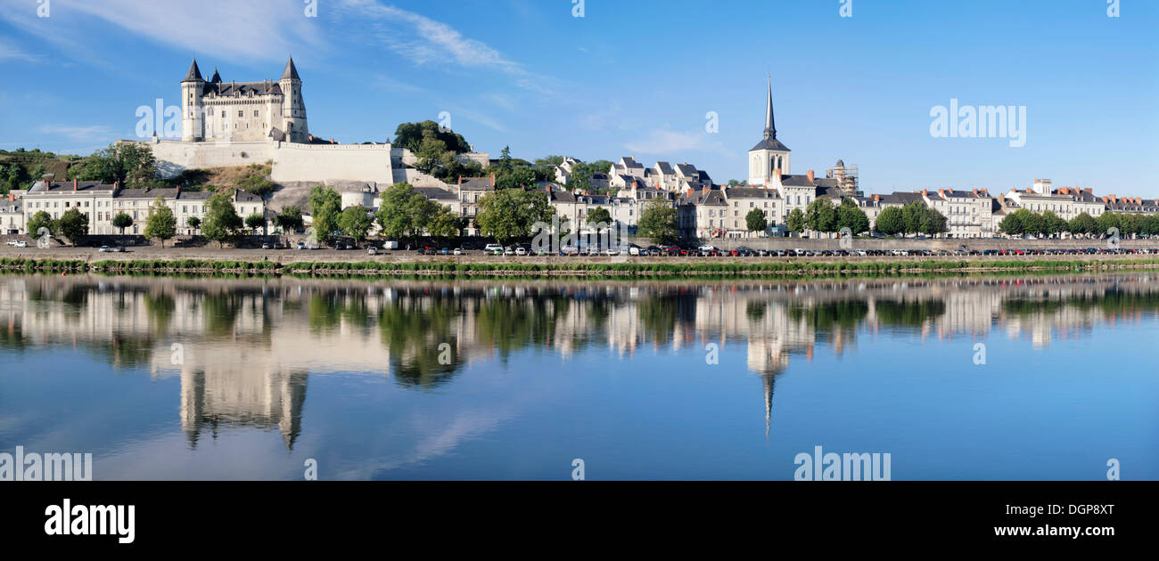 City view with castle and church of Saint Pierre, Saumur, Department ...