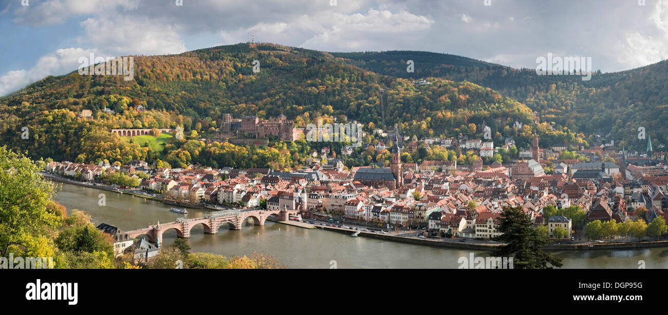 Panoramic views from Philosophenweg, philosopher's path, to the old ...