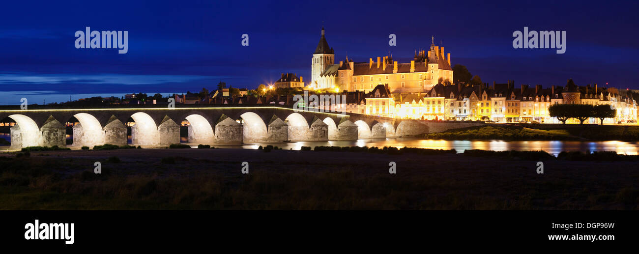 Town of Gien with Château de Gien and the Loire Bridge, Loiret, Loire ...