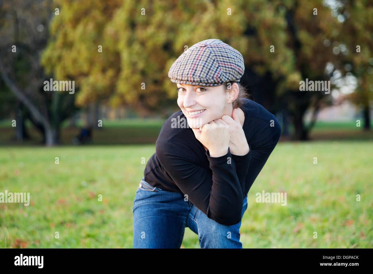 Woman autumn smile cap hi-res stock photography and images - Alamy