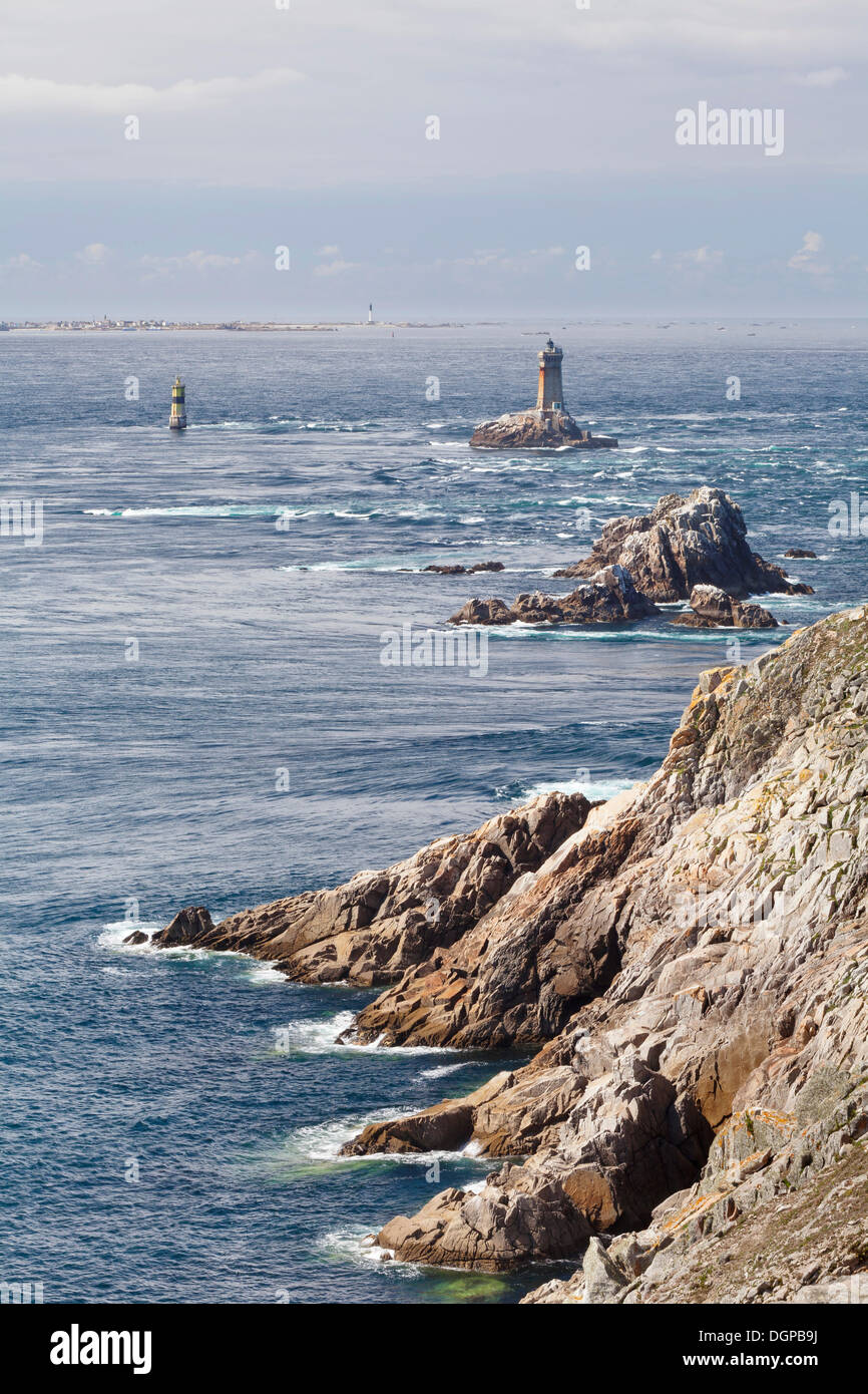Pointe du Raz with a lighthouse, Pointe du Raz, Sizun, Brittany, France ...