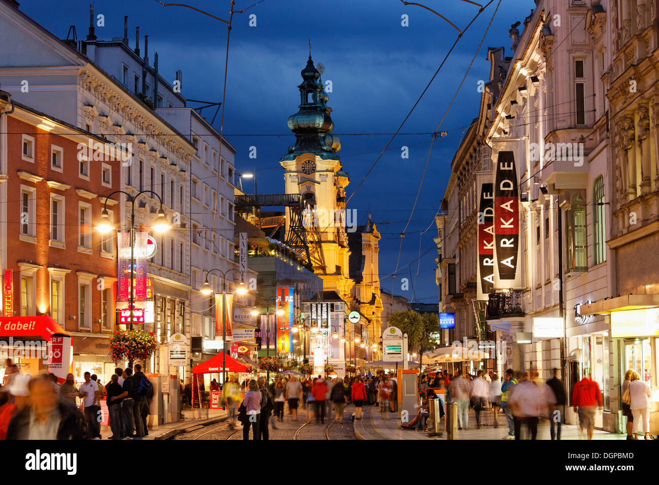Landstrasse street with Ursulinenkirche church, Linz, Upper Austria, Austria, Europe ...
