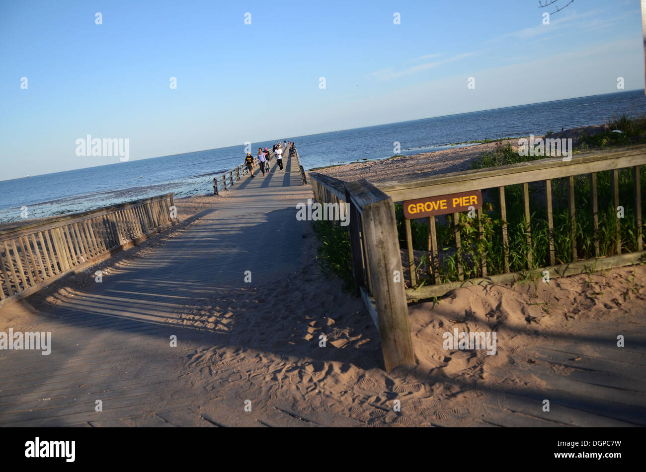 Entrance to Grove Pier from beach walk in West Haven, Connecticut Stock ...
