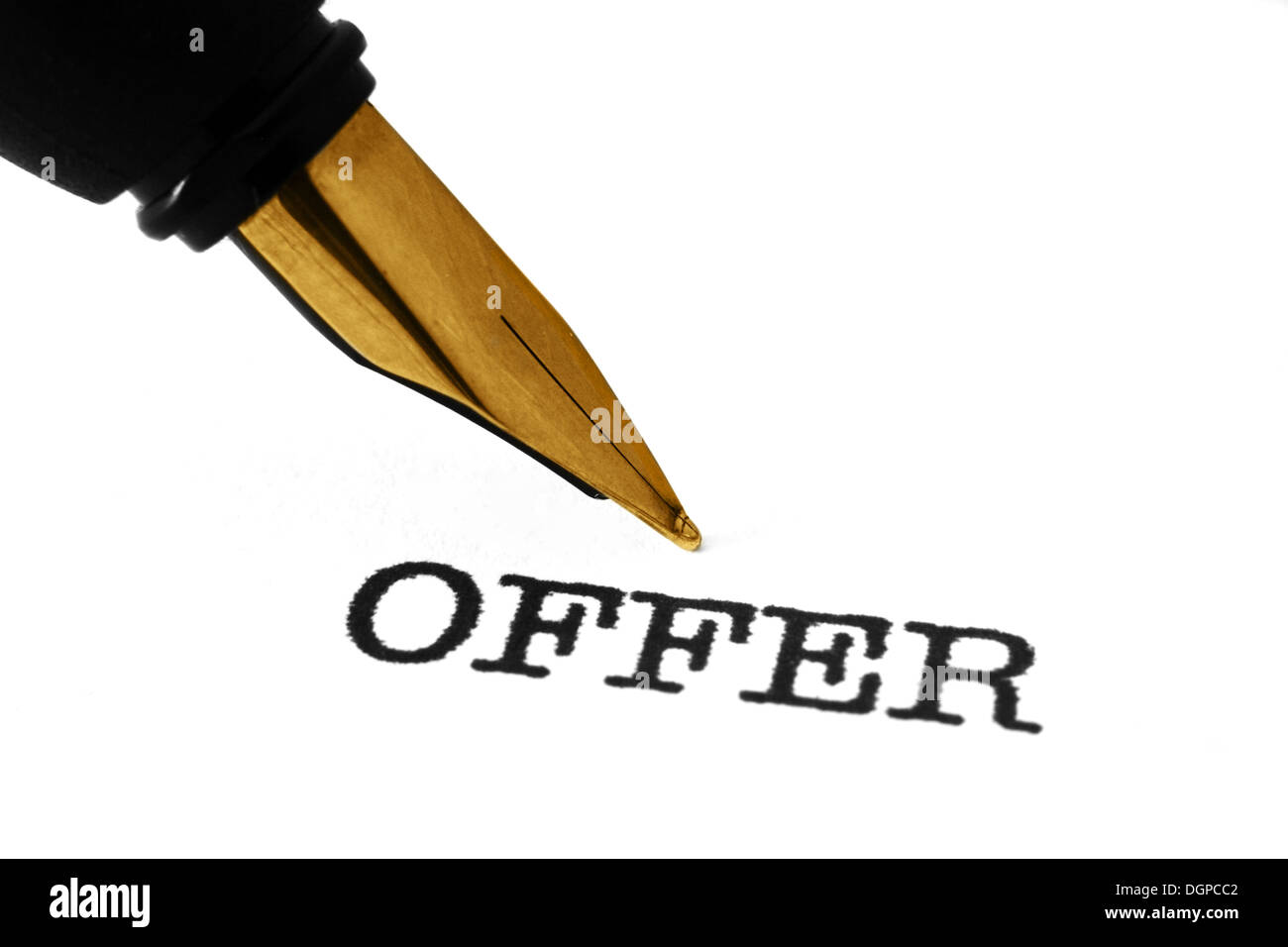 Offer text with pen on white background Stock Photo - Alamy
