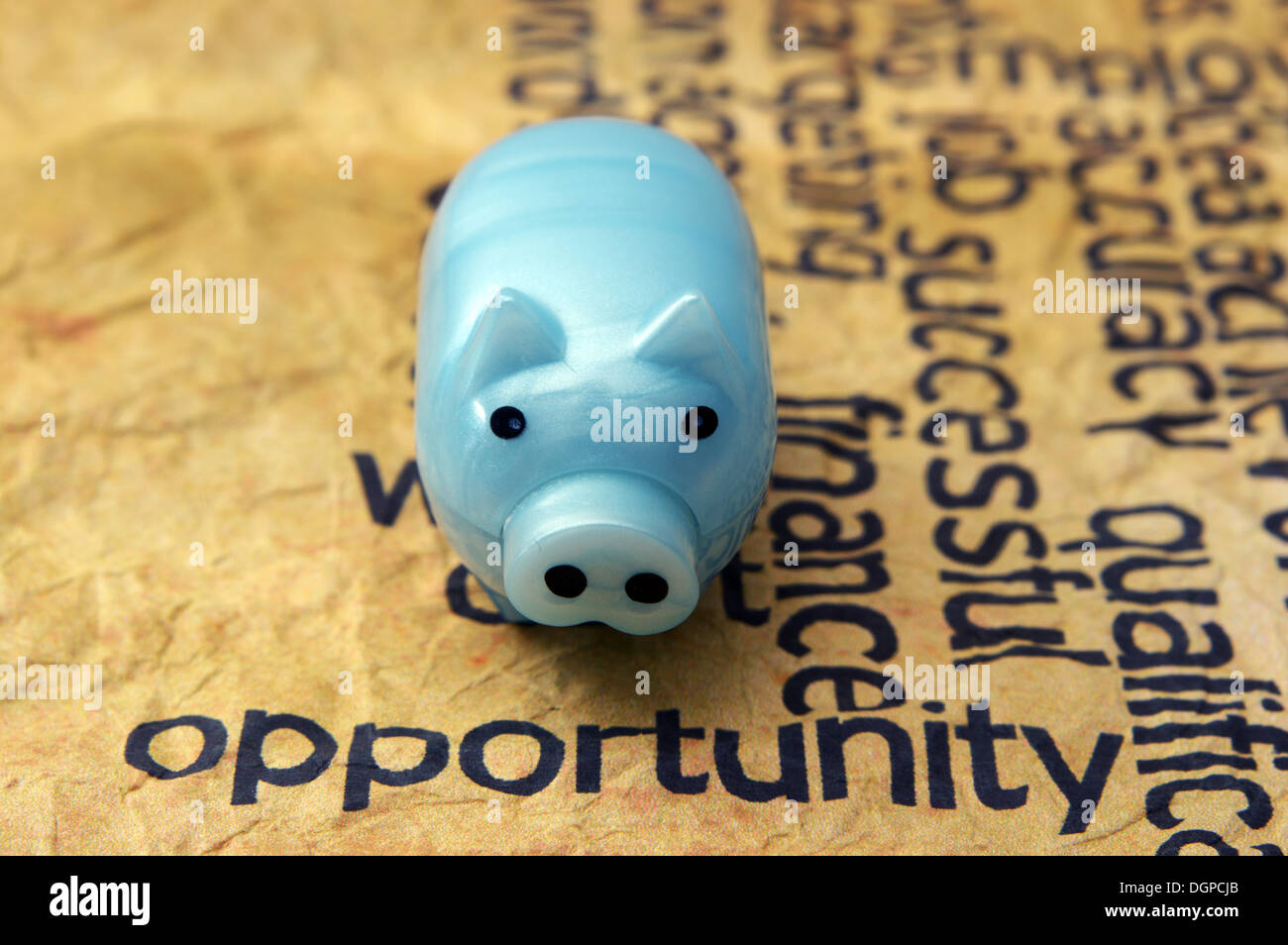 Opportunity text on grunge paper with piggy bank Stock Photo - Alamy