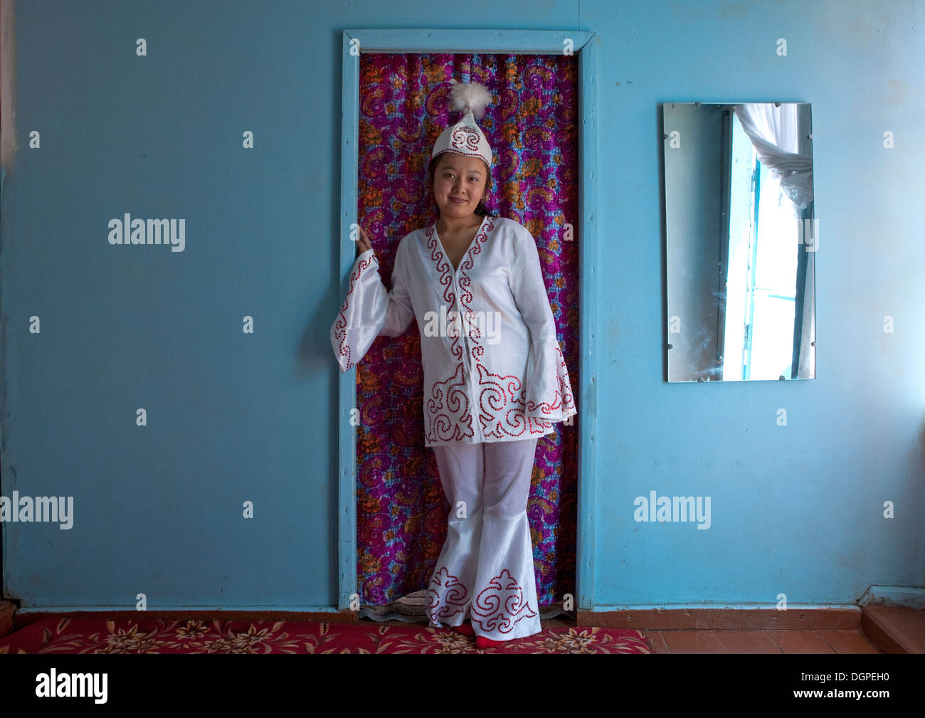 Woman Wearing Traditional Clothes And Headgear, Village Of Kyzart ...