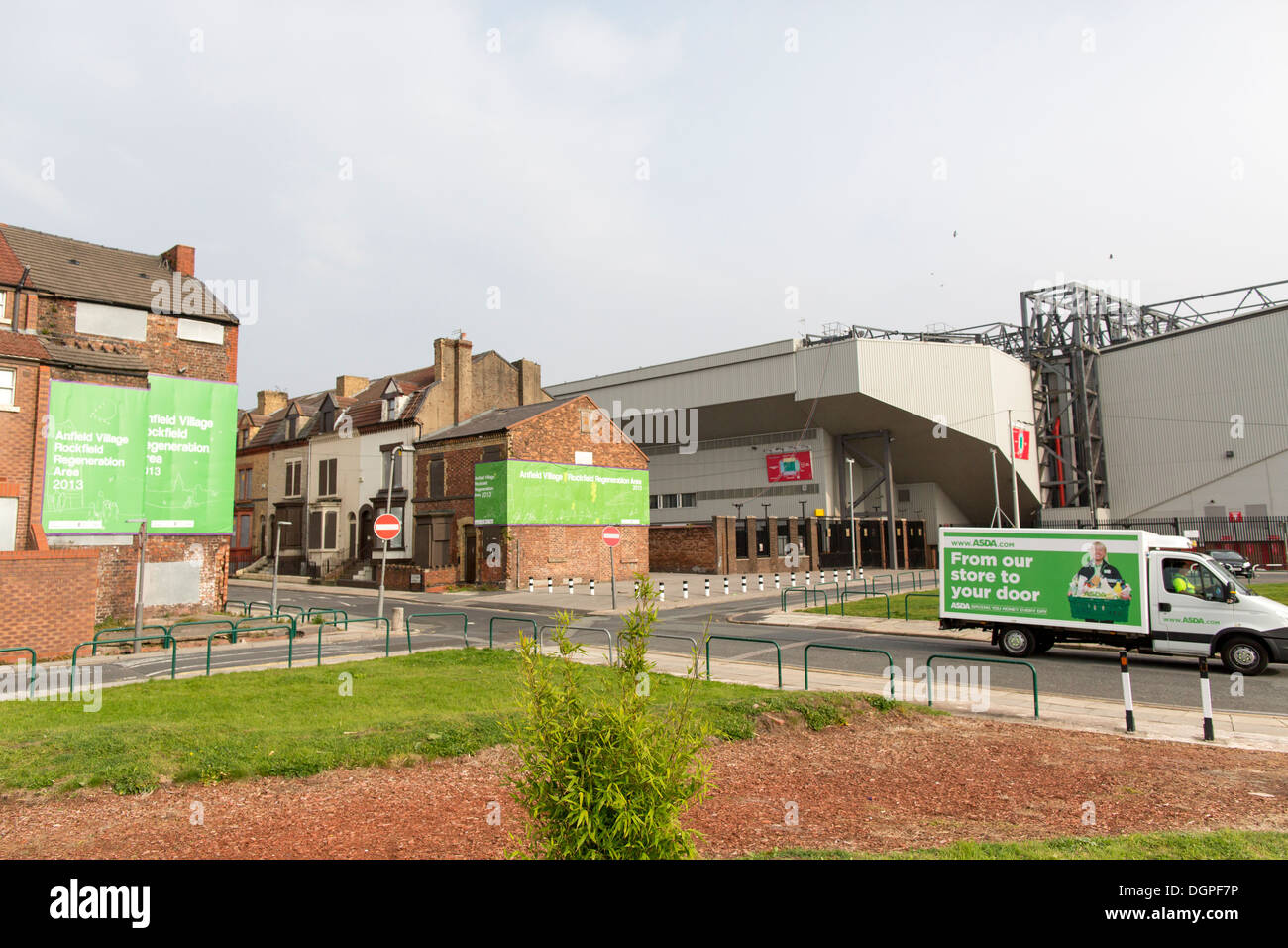 Lothair Road sits empty behind the LFC main stand. Banners advertises ...