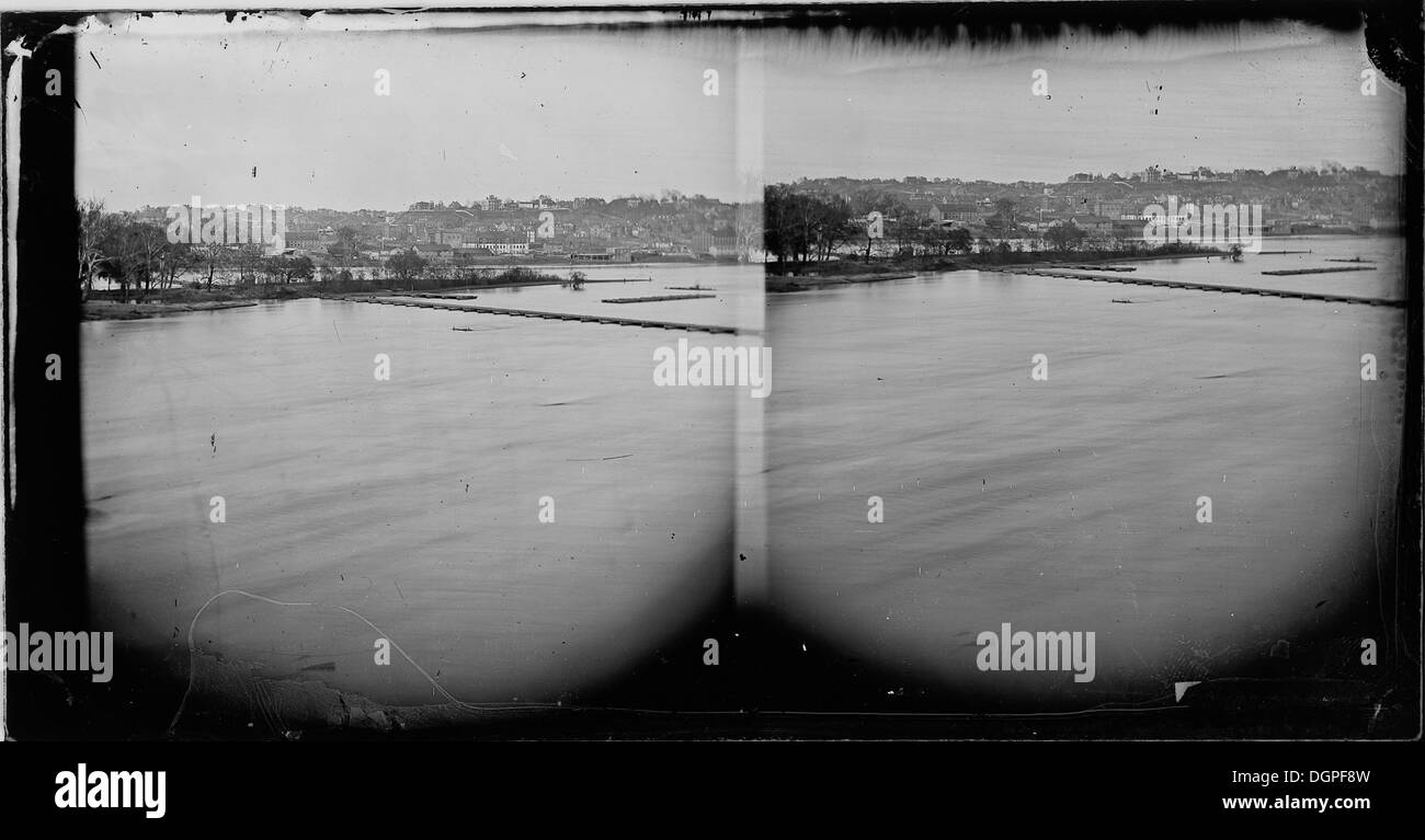 A pontoon bridge is seen crossing a river at Richmond, Virginia. This ...