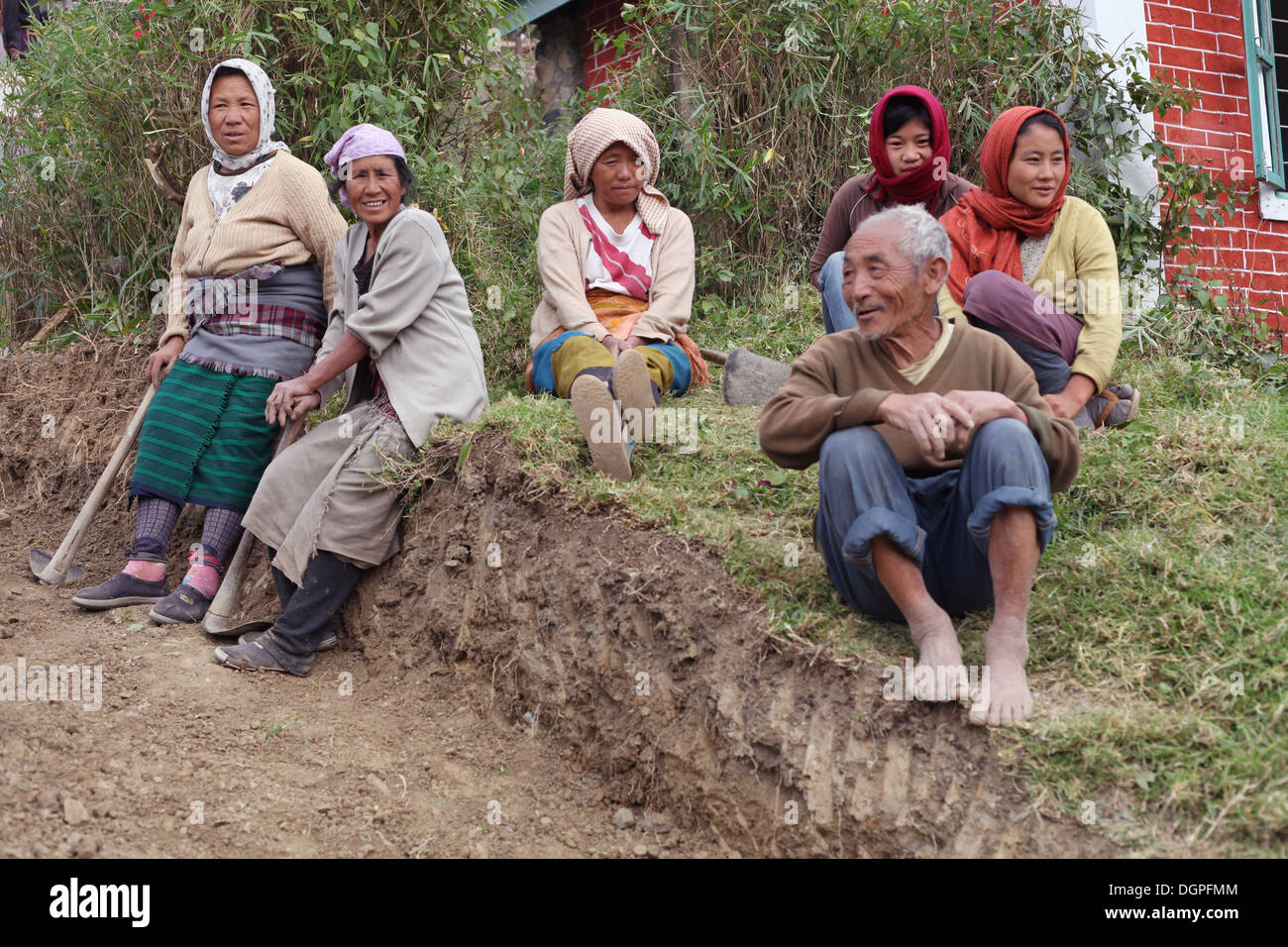 Tribal workers sitting to relax, Kohima, Nagaland, India Stock Photo ...