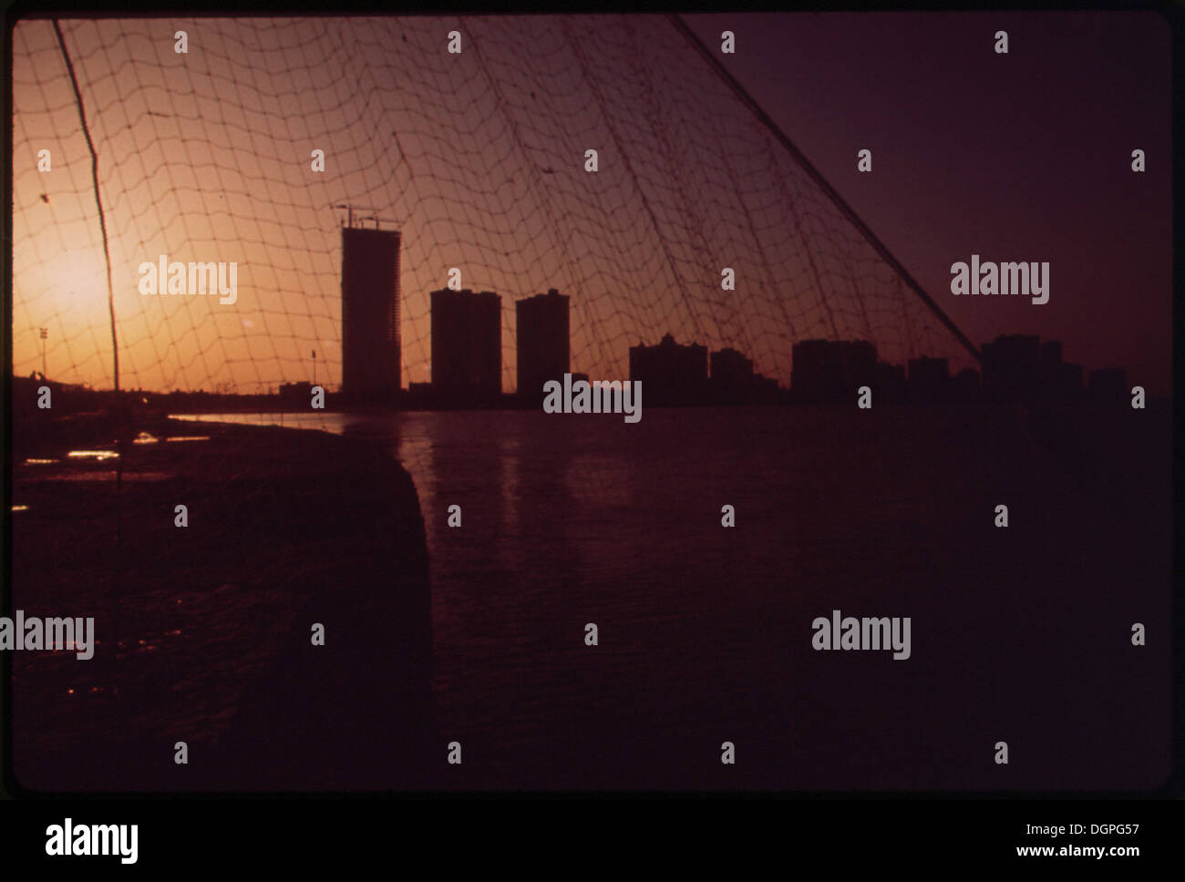 This image shows smelt nets hanging from the Lake Michigan seawall ...