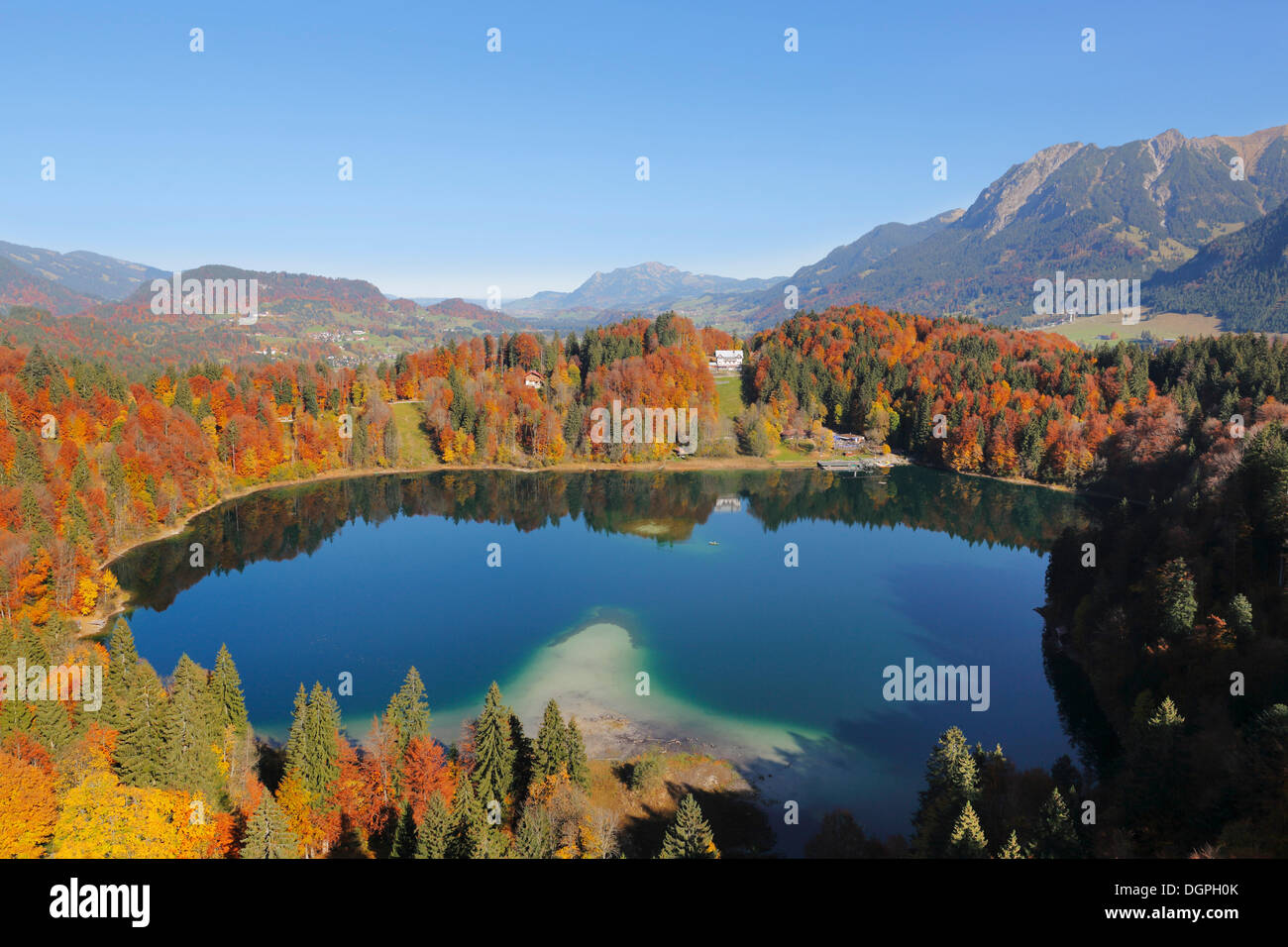 View of lake Freibergsee as seen from the Heini Klopfer ski jump ...