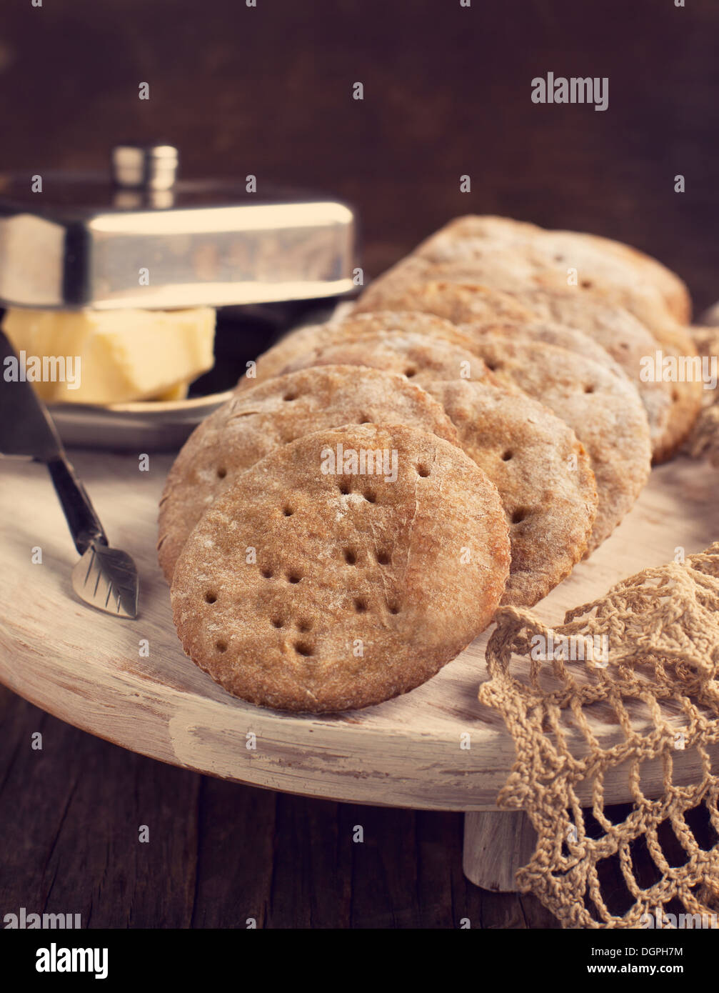 Rye flat bread and butter Stock Photo - Alamy