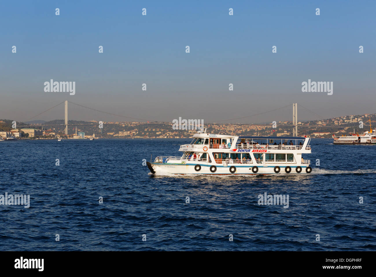 Ferry on Bosphorus with Bosphorus Bridge, Europe, Asia, Istanbul, asian ...
