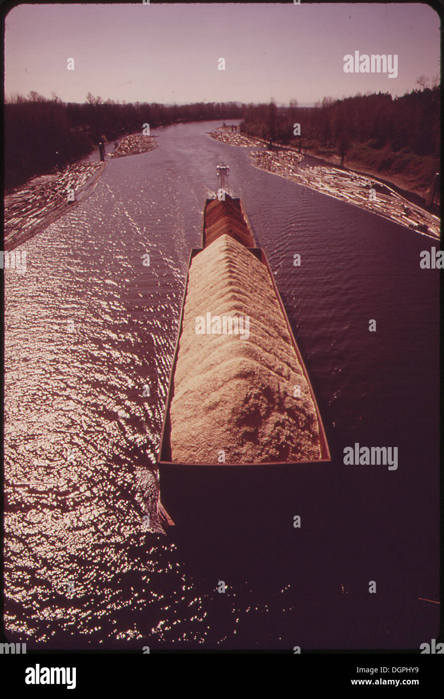 A sawdust barge is seen floating in Camas Slough near the Columbia ...