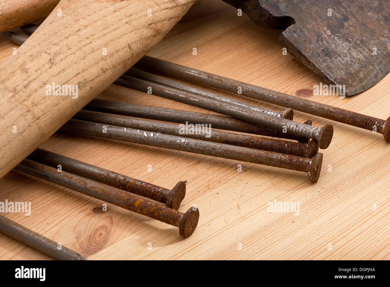 old used tools on the wooden desk Stock Photo - Alamy