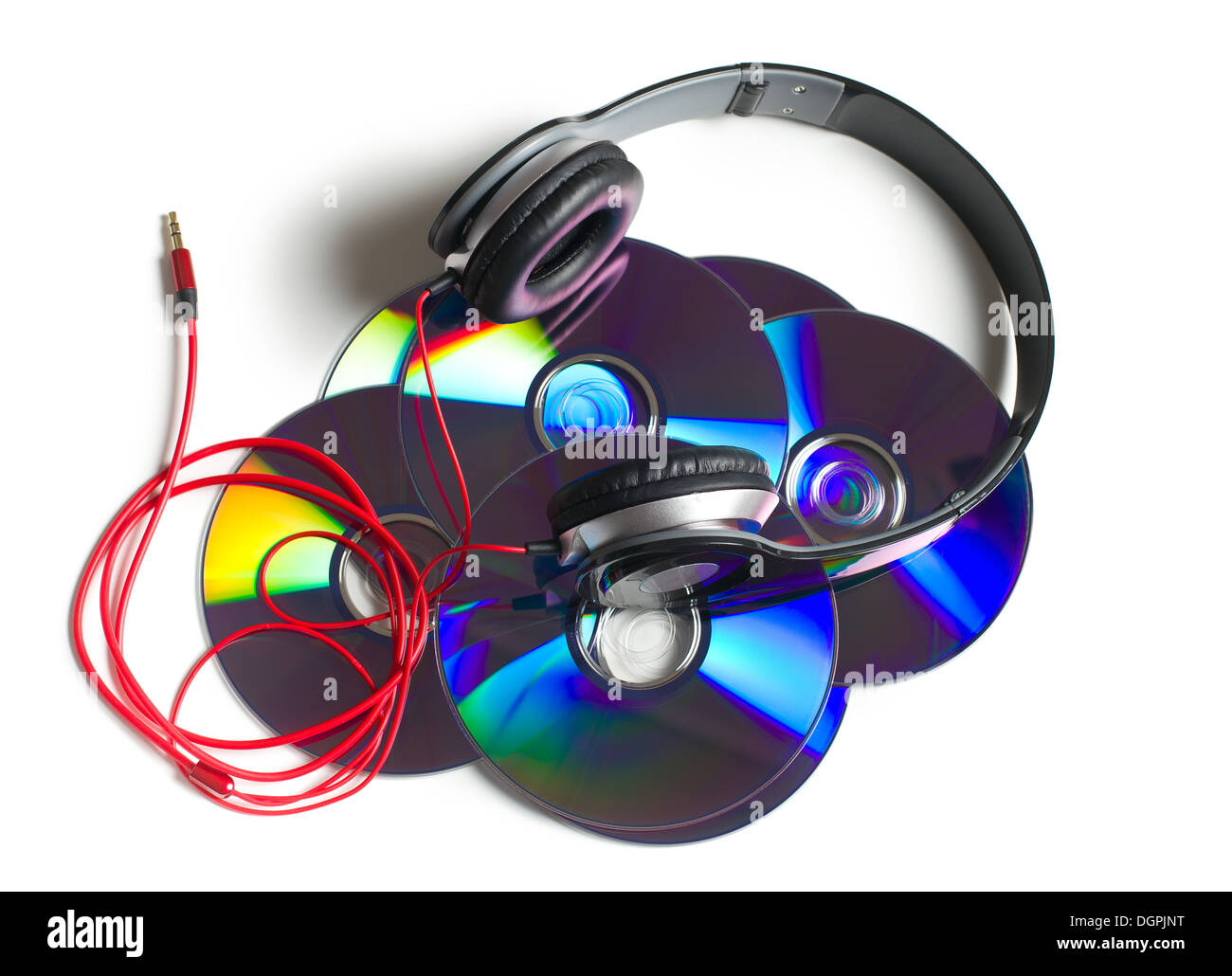 top view of headphones with cd on white background Stock Photo - Alamy