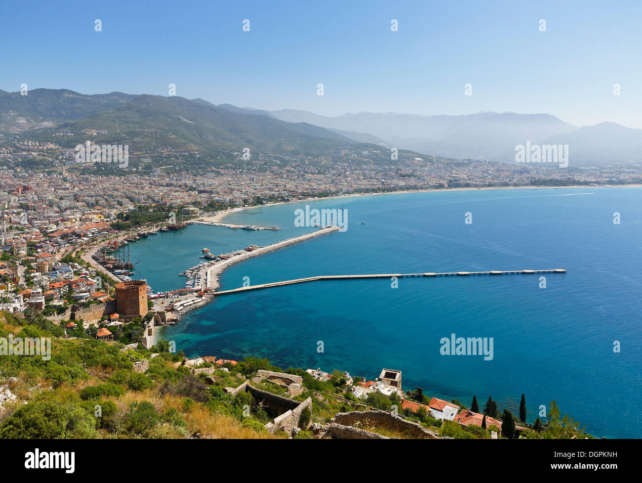 Historic town centre of Alanya with the port and Kızıl Kule or Red ...