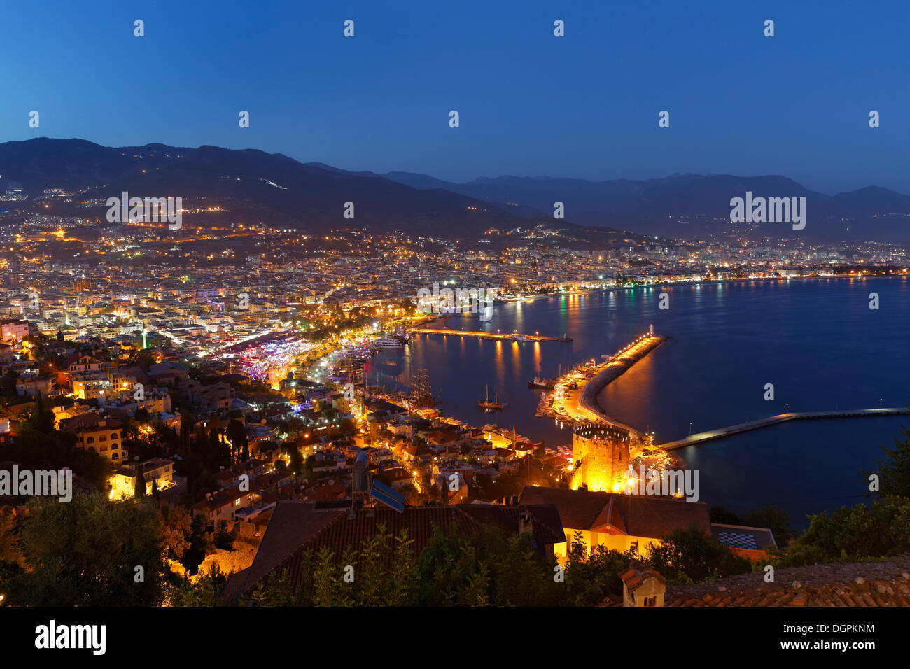 Historic town centre of Alanya with the port and Kızıl Kule or Red ...