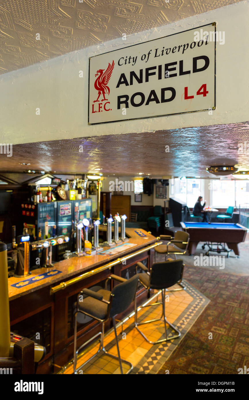 Anfield Road sign above the bar of The Park public house. The area is ...