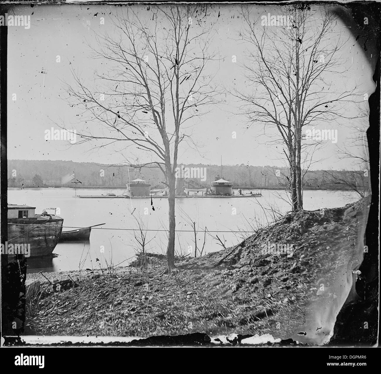 The photograph depicts the ironclad monitor ship on the James River in ...