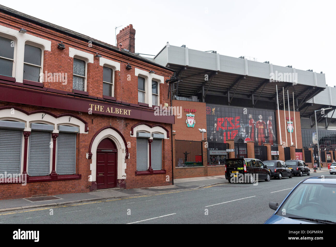 The Albert pub on Walton Breck Road outside Liverpool FC. Taxis wait to ...
