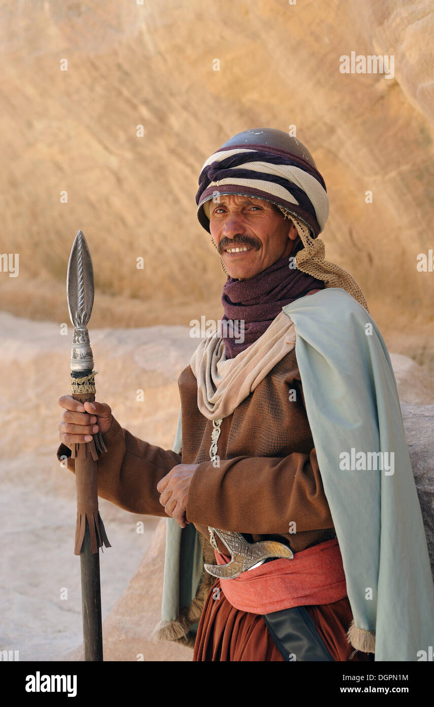 Guard at the entrance of the ancient city of Petra, Jordan, Middle East ...