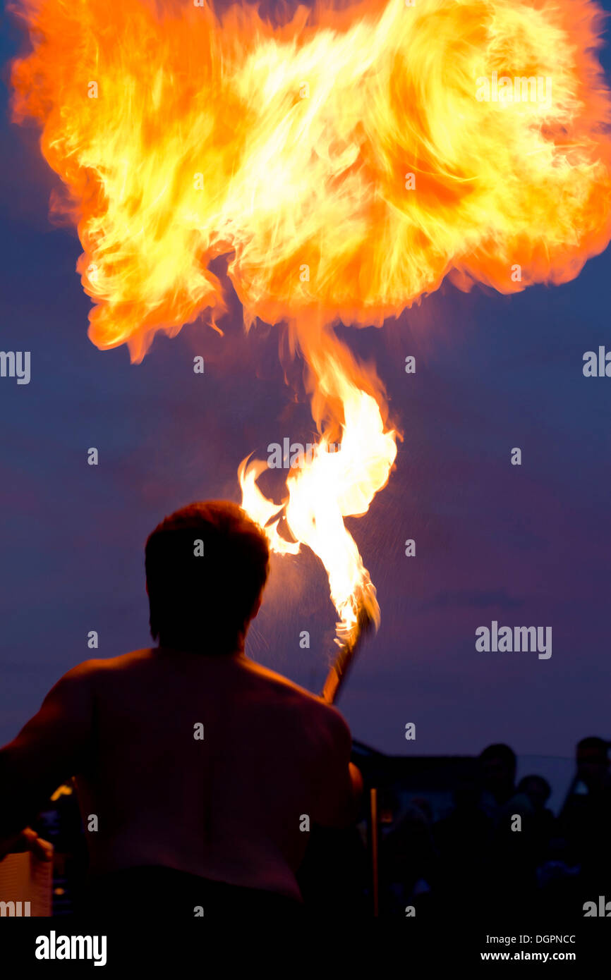 Fire eater performing, Buesum, Schleswig-Holstein Stock Photo - Alamy