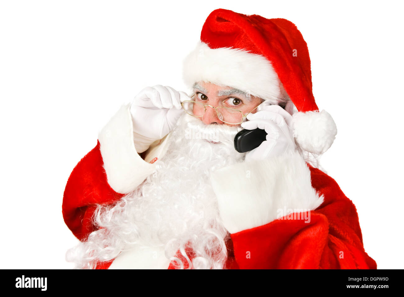 Santa Claus having a telephone conversation. Isolated on white Stock ...