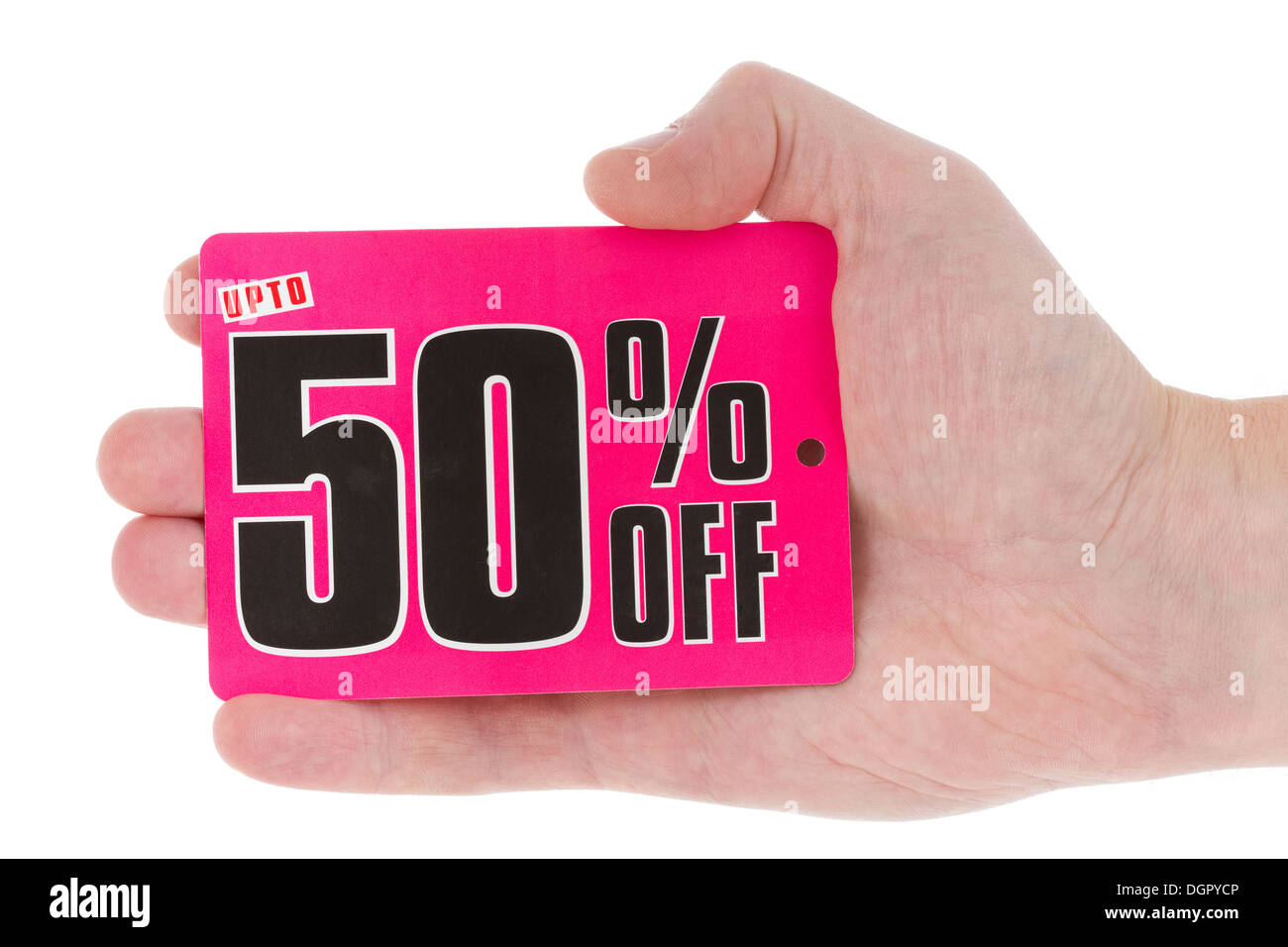 Hand holding sale tag, isolated on white background Stock Photo - Alamy