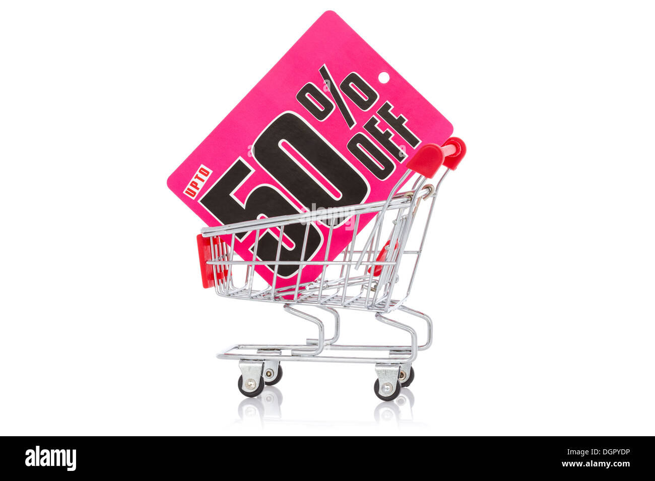 Shopping cart with tag of discount or sale. Isolated on white ...