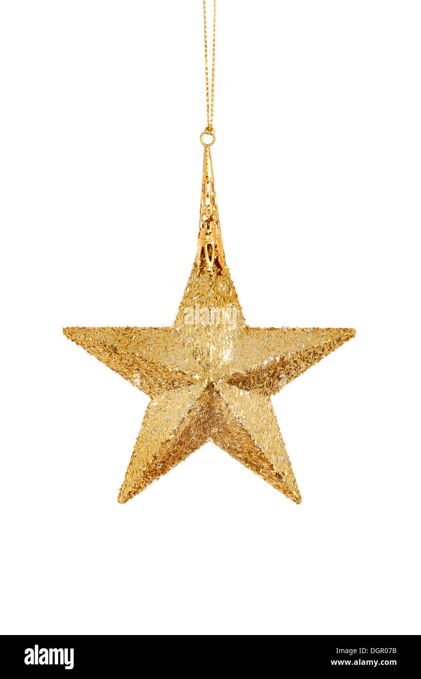 Gold star Christmas decoration isolated against white Stock Photo - Alamy