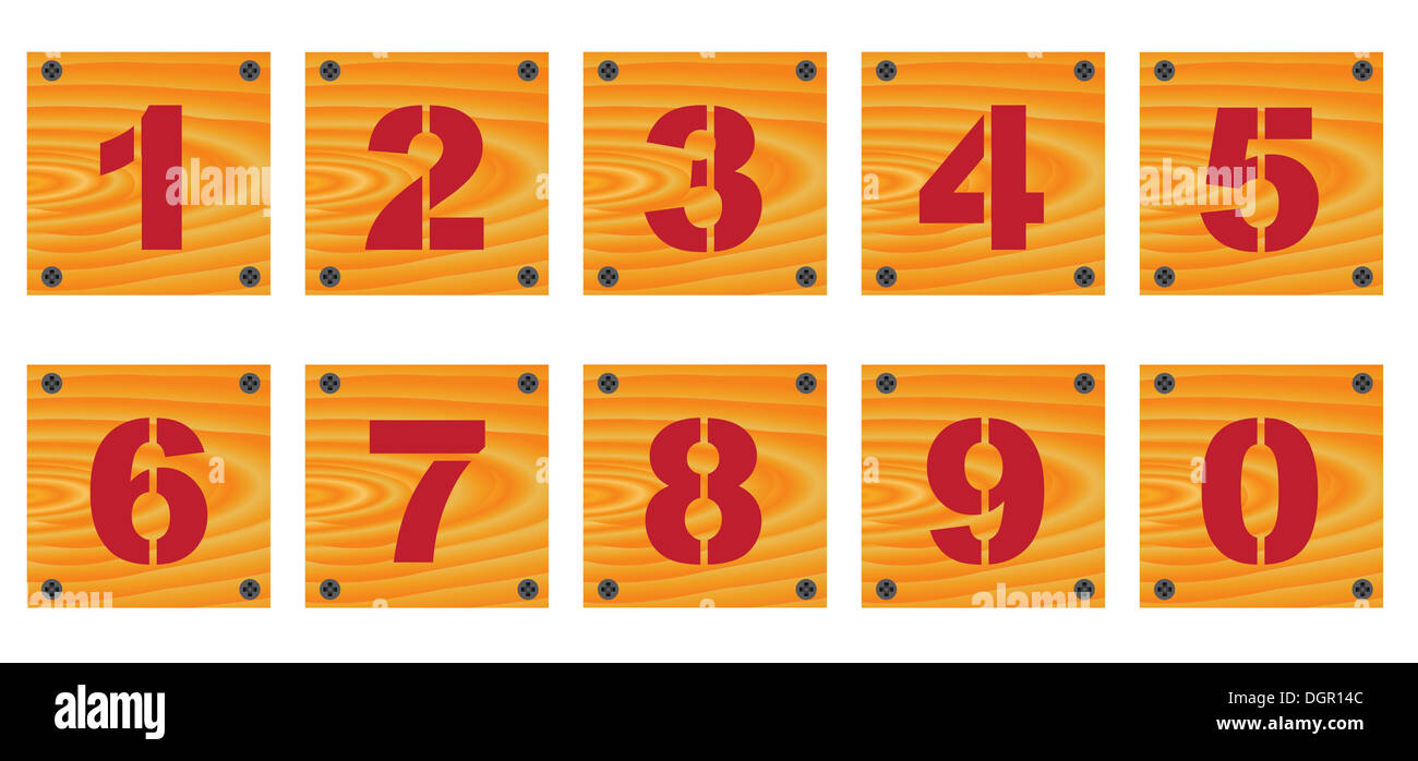 Wooden signs with numbers Stock Photo - Alamy