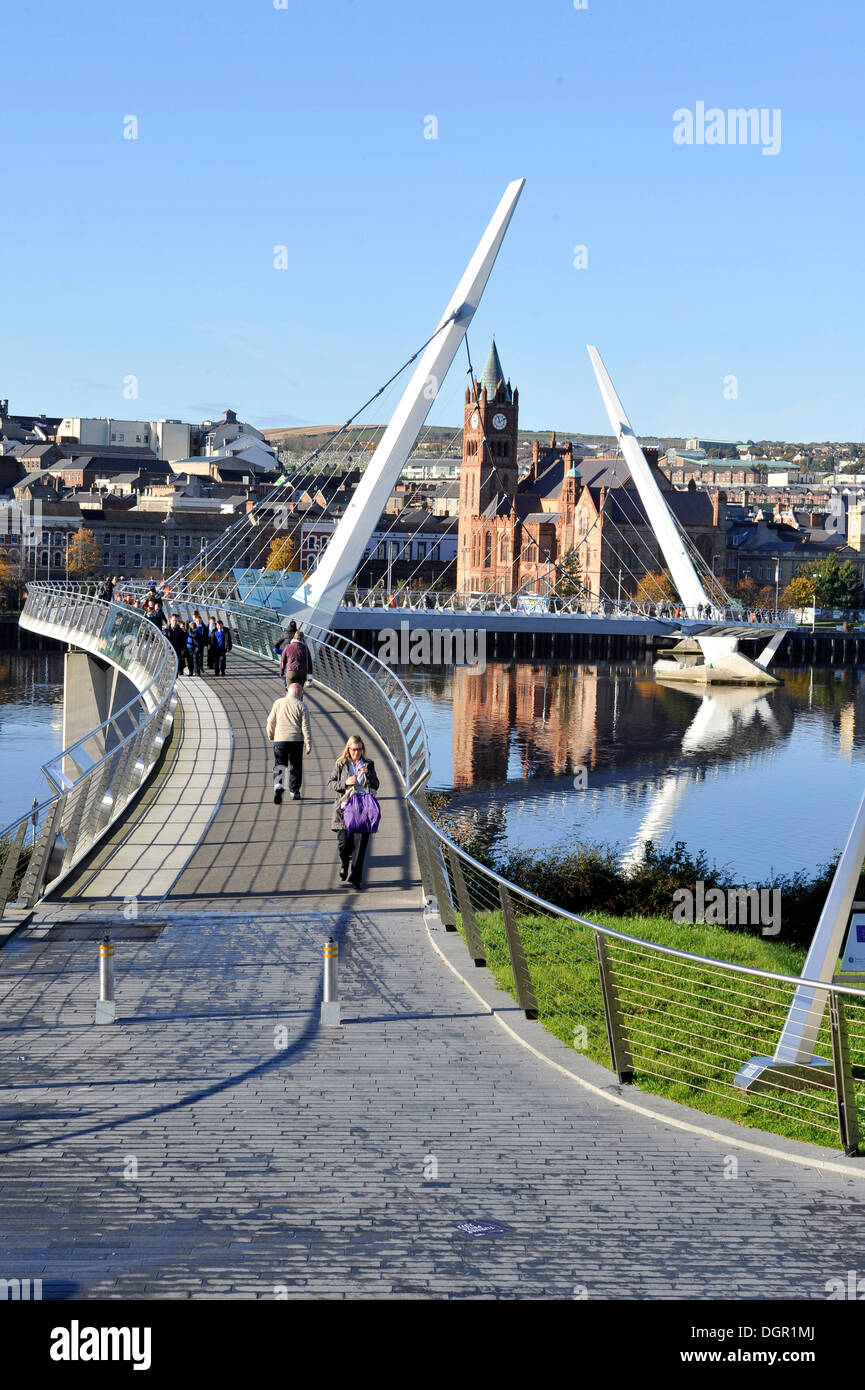 The Peace Bridge is a cycle and foot bridge across the River Foyle ...