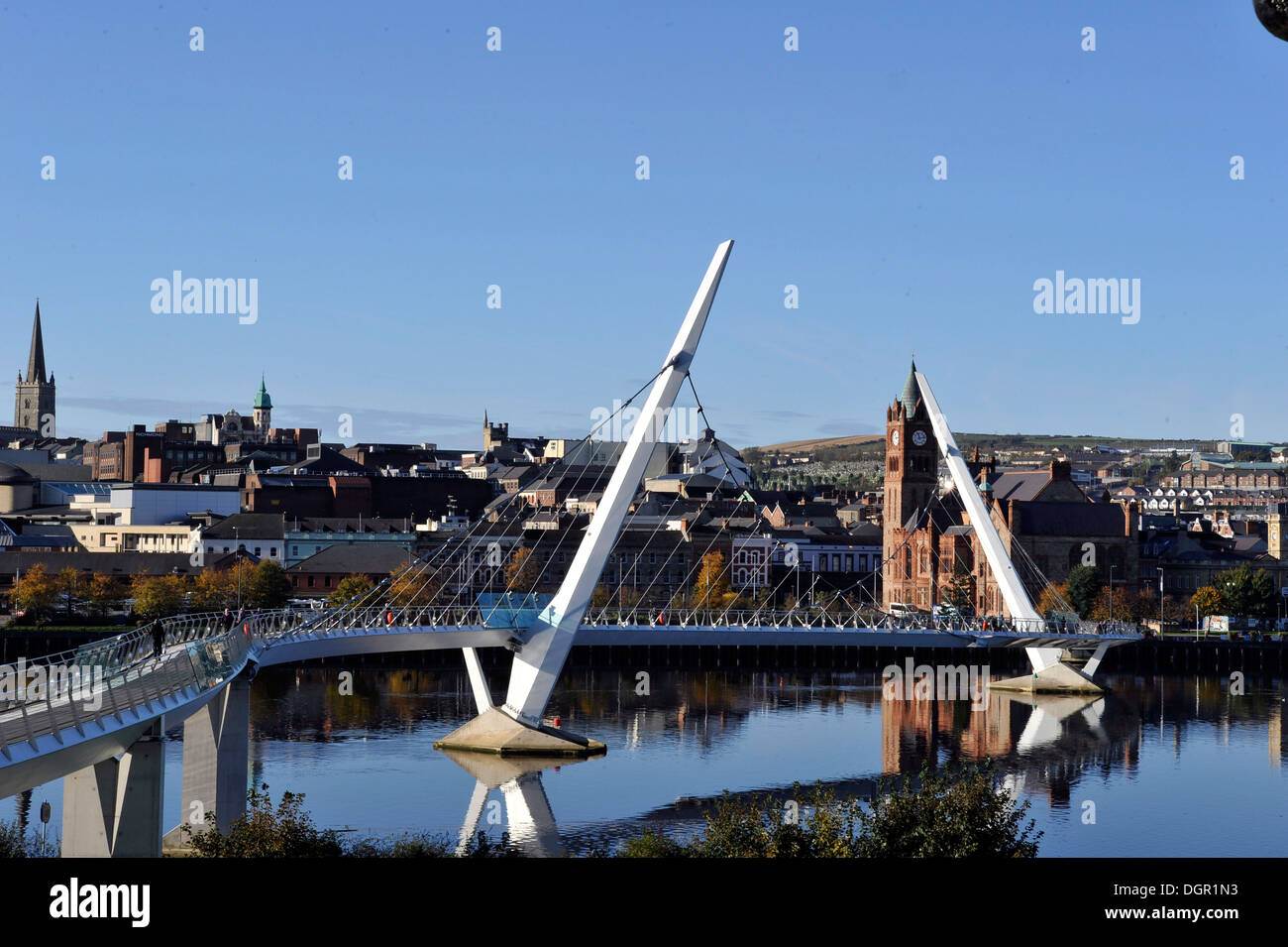 The Peace Bridge is a cycle and foot bridge across the River Foyle ...