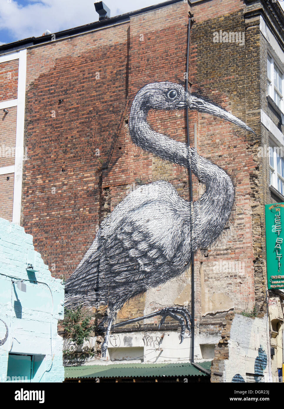 Crane by Roa - street art in east London, England Stock Photo - Alamy