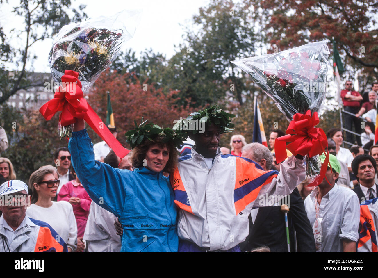 Winners of the 1990 New York City Marathon, Wanda Panfil (POL) and ...