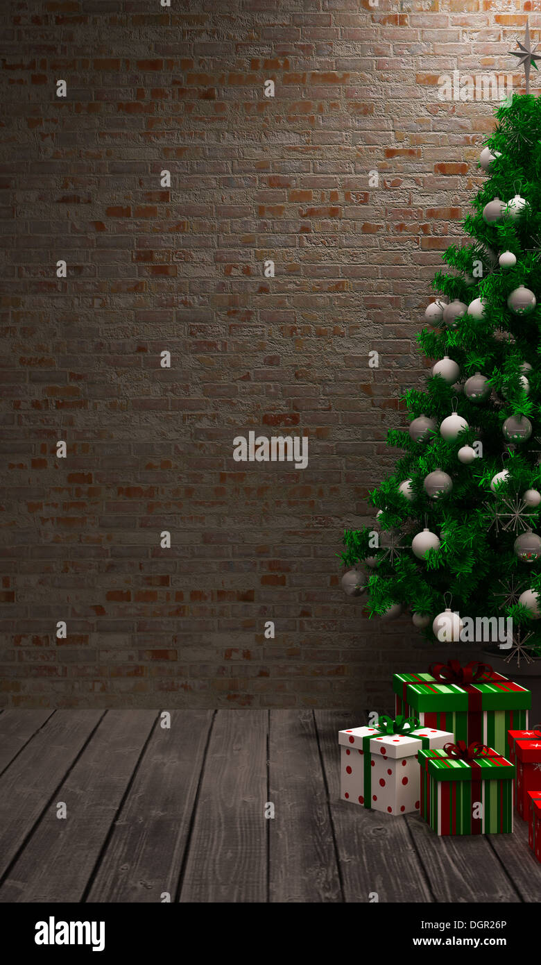 Interior with Christmas tree & gifts Stock Photo - Alamy