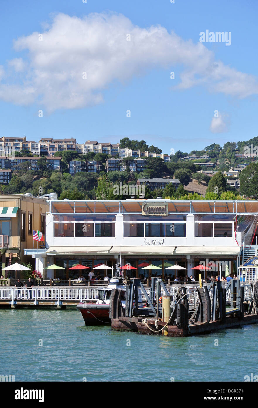 view of Tiburon hills and waterfront restaurant Stock Photo - Alamy