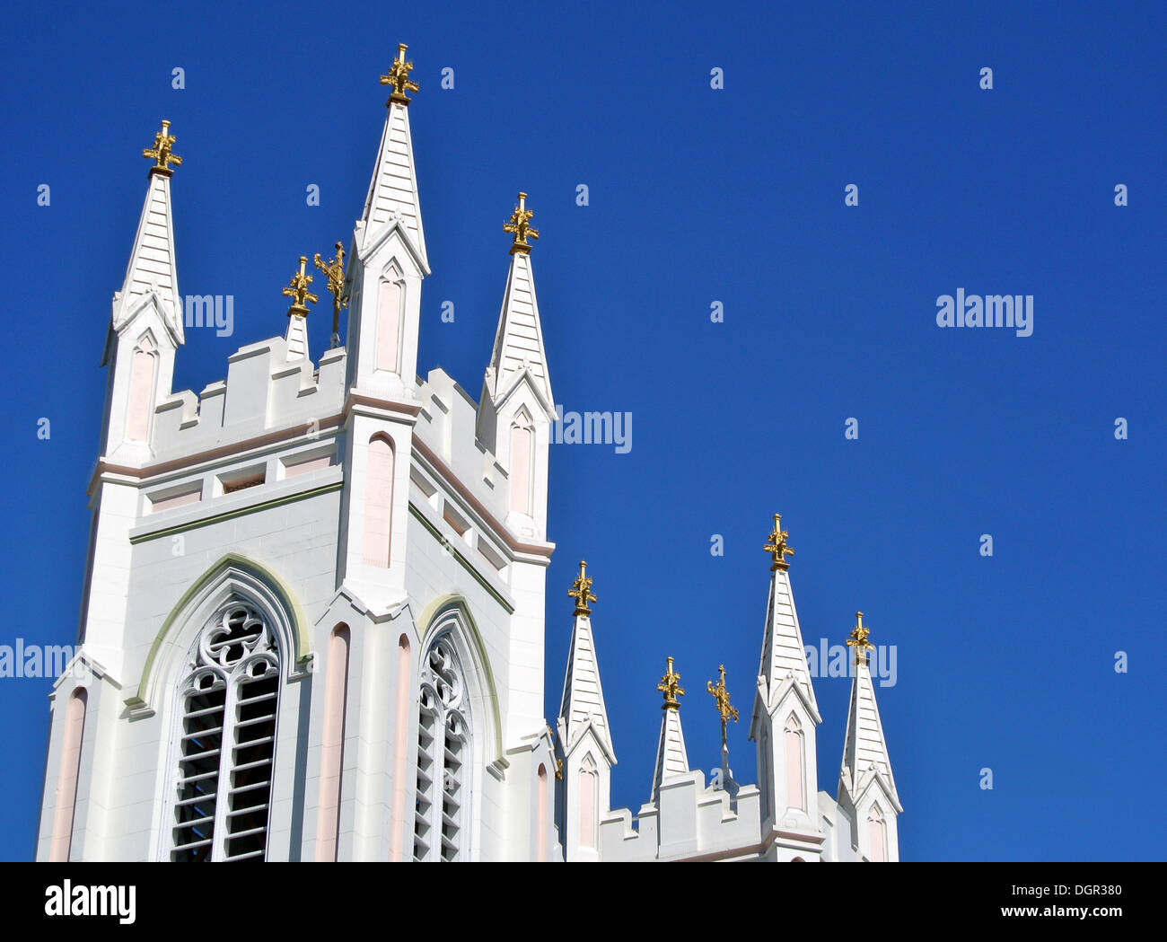 steeples of national shrine of St. Francis of Assisi in North Beach San ...