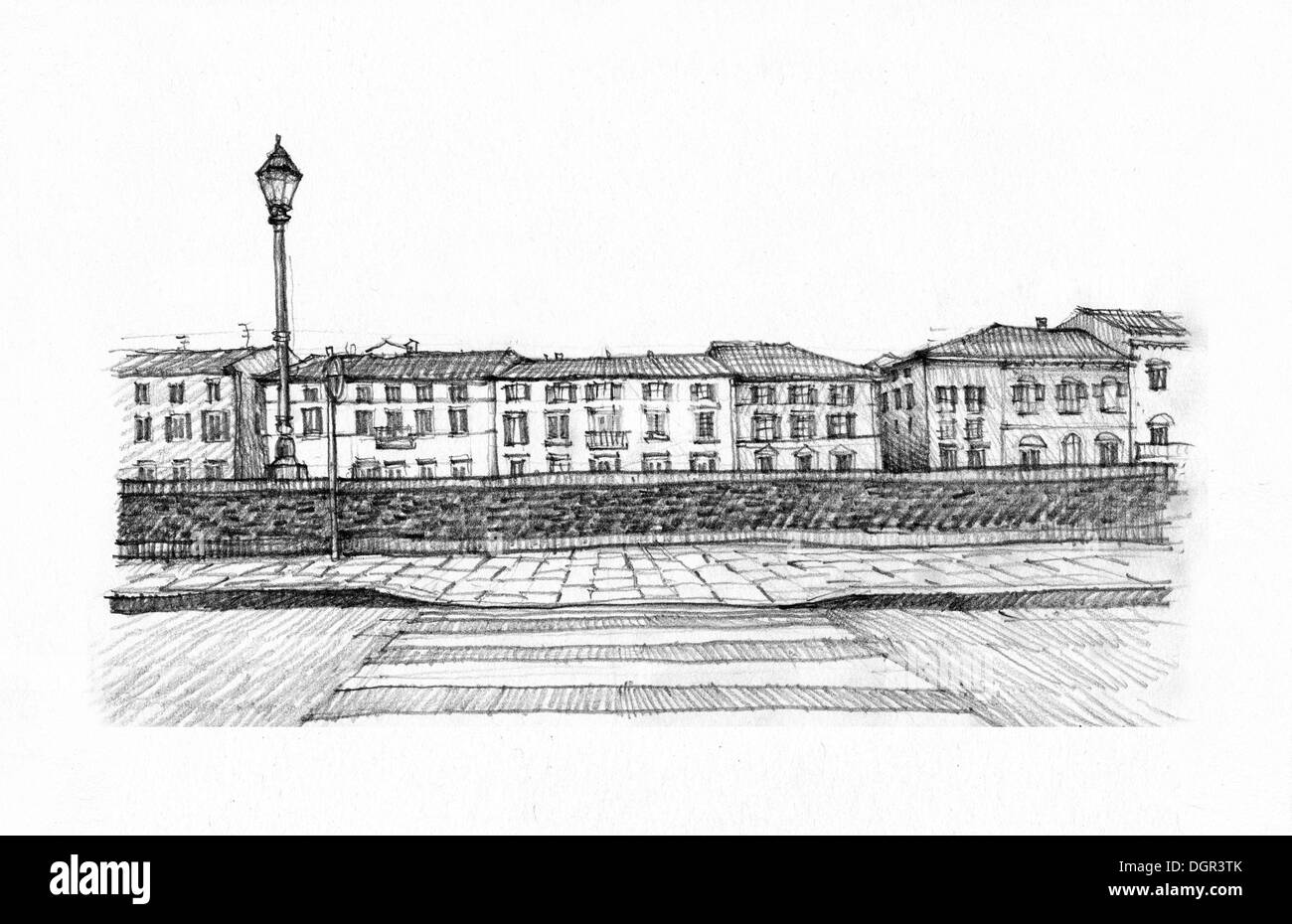 Pencil drawing houses Black and White Stock Photos & Images - Alamy