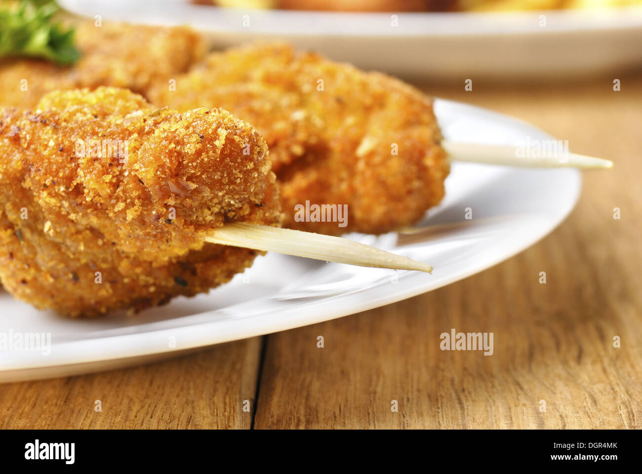 Tasty fried chicken kebob Stock Photo - Alamy