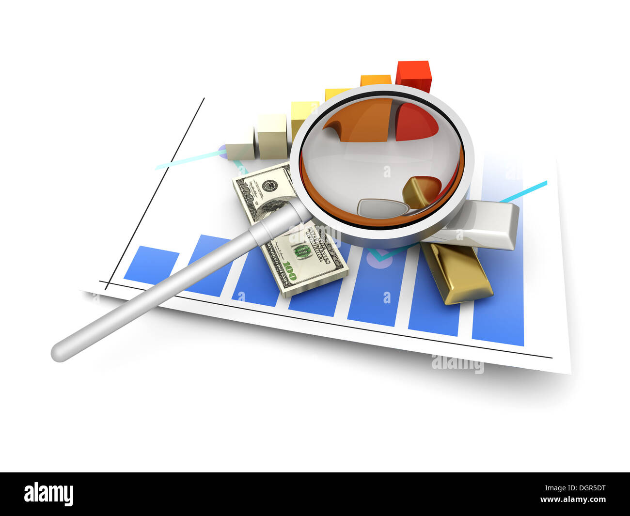 Analyzing the financial situation. 3D rendered illustration. Isolated ...