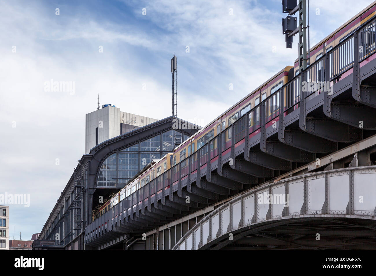 Train crossing the bridge and entering S-bahn railway station at ...