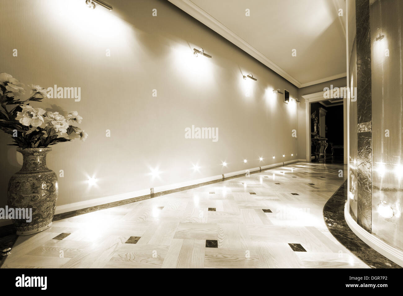 flowers in a long hallway Stock Photo - Alamy