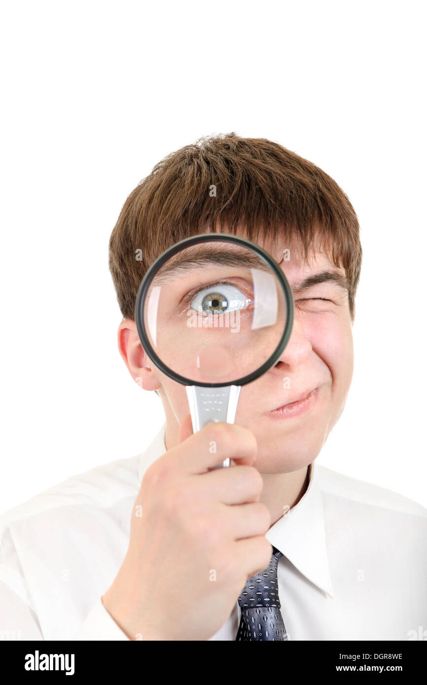Curious Teenager with a Loupe Stock Photo - Alamy