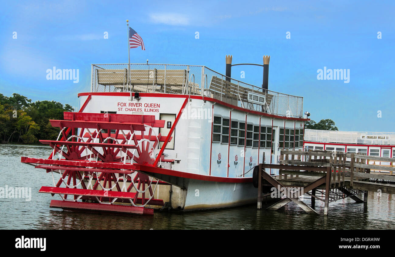 The Fox River Queen paddlewheel on the Fox River in St. Charles ...