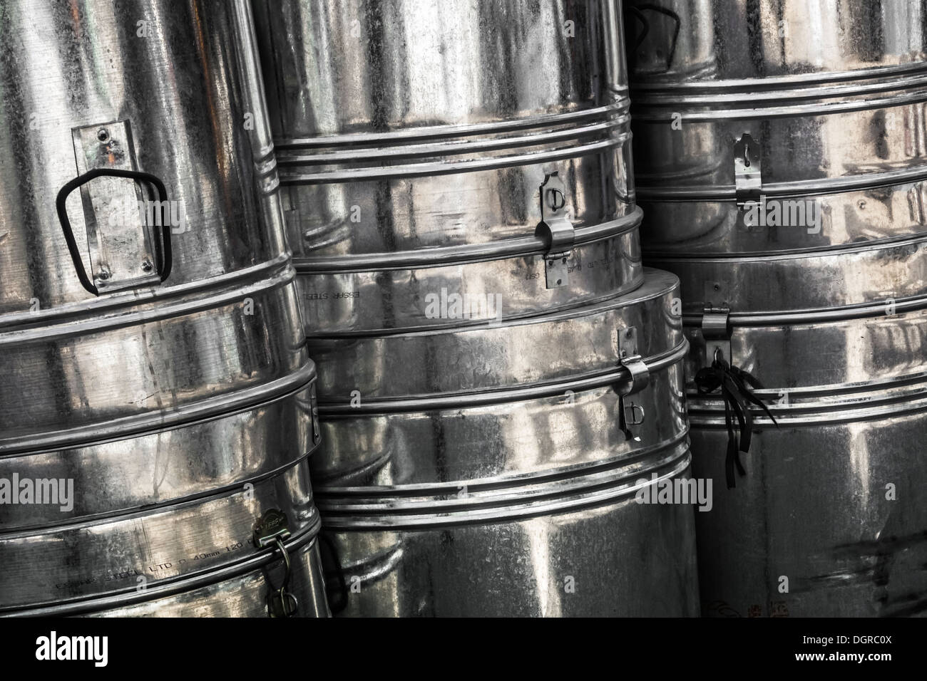 India, Rajasthan, Pushkar, stacked chrome metal containers Stock Photo ...