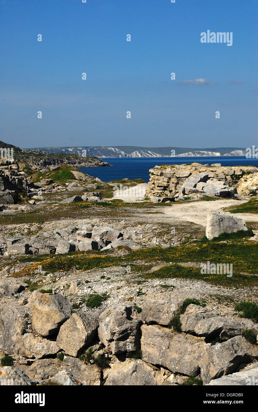 A view of old quarry workings on Portland Dorset UK Stock Photo - Alamy