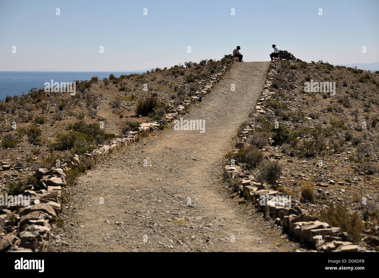 Walking trail on the Isla del Sol, Island of the Sun, in Lake Titicaca ...